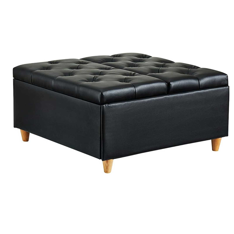 Corrigan Studio Leather Storage Ottoman Coffee Table With Lift Top Faux Leather Tufted Upholstered Ottoman With Storage Large Square Storage Ottoman Bench For Bedroom Living Room Leather Black Wayfair